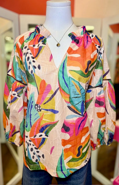Jade Foil Peasant Top – A Splash of Sass
