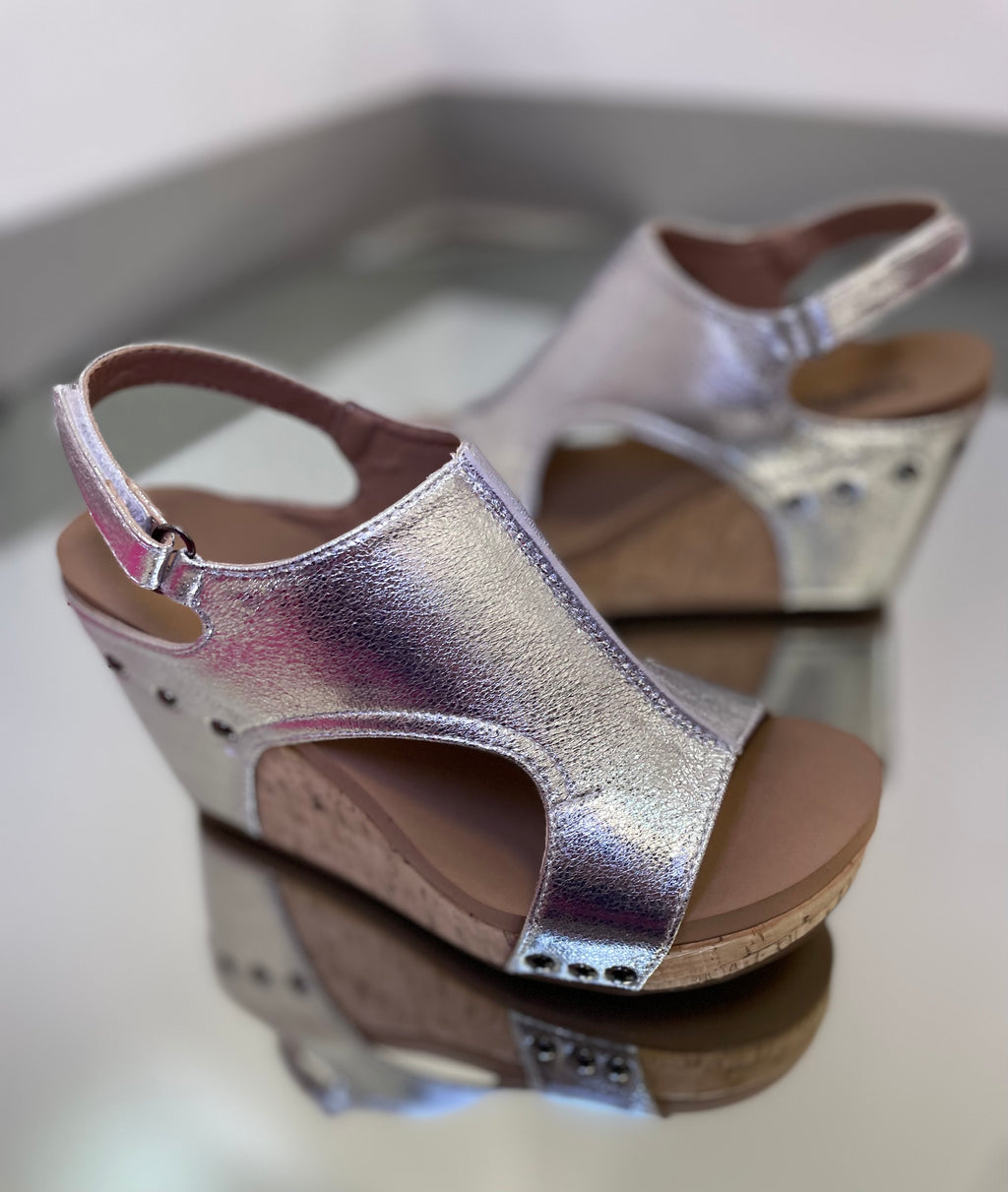 Corkys Tiffanee Wedge - Silver – A Splash of Sass