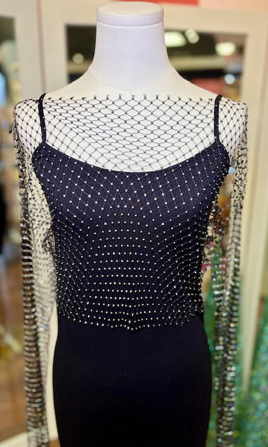 Black Long Sleeve Rhinestone Overlay – A Splash of Sass